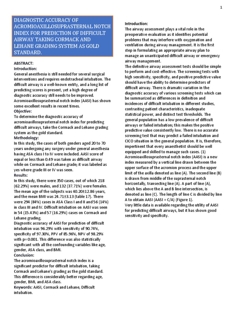 Diagnostic Accuracy of Acromioaxillosuprasternal Notch Index For ...