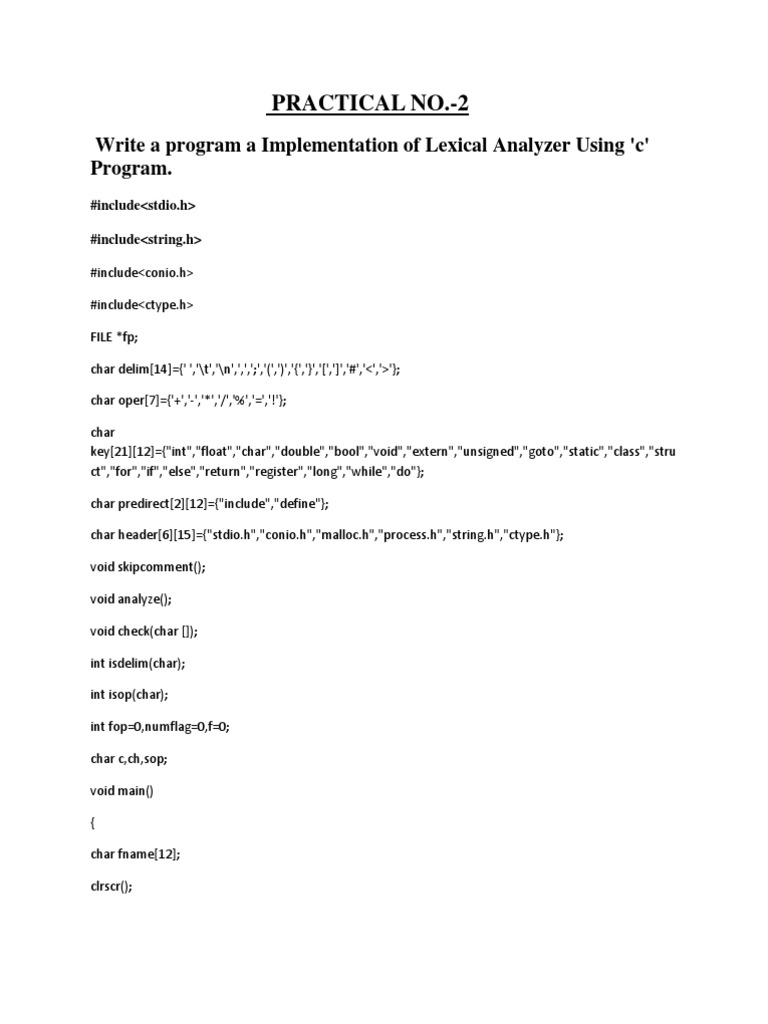 Practical No.-2: Write A Program A Implementation of Lexical Analyzer ...