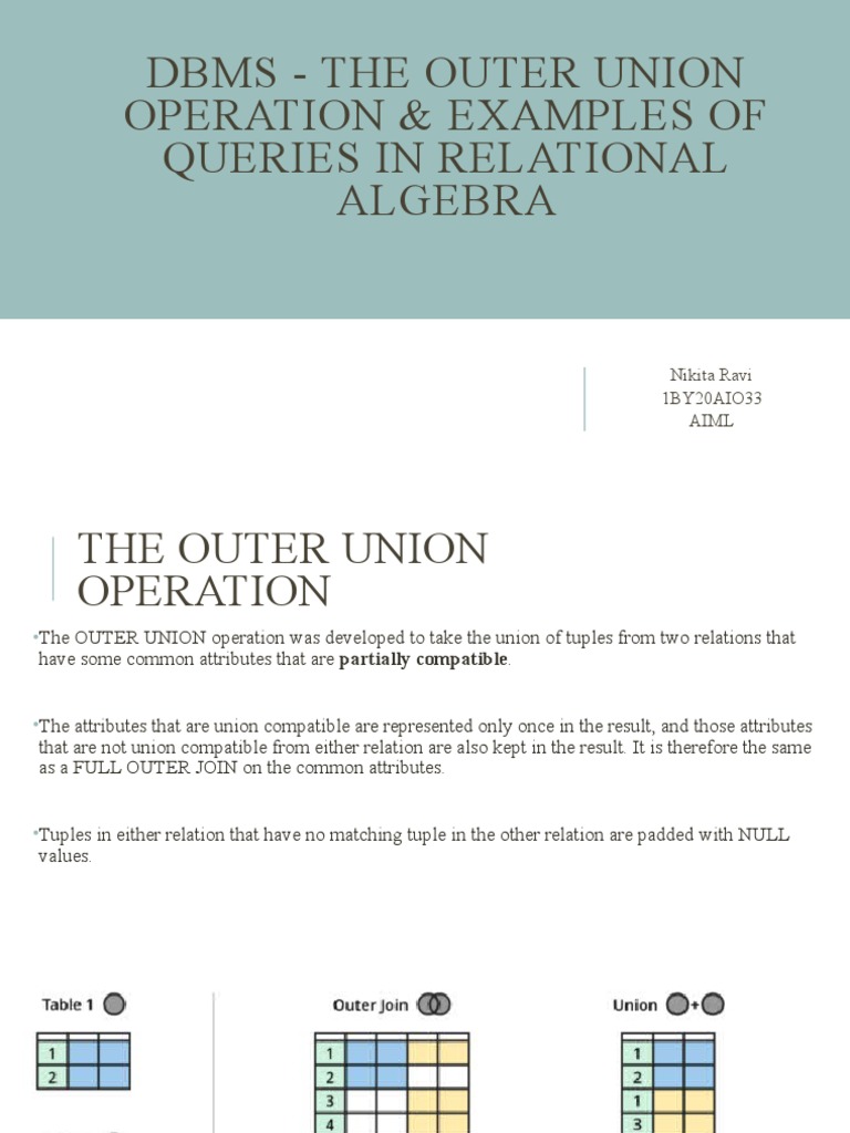 DBMS - The OUTER UNION Operation & Examples | PDF