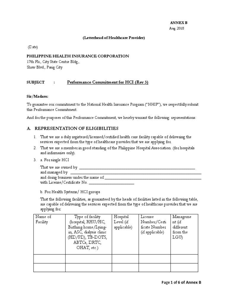AnnexB PerformanceCommitment | PDF | Health Care | Service Industries