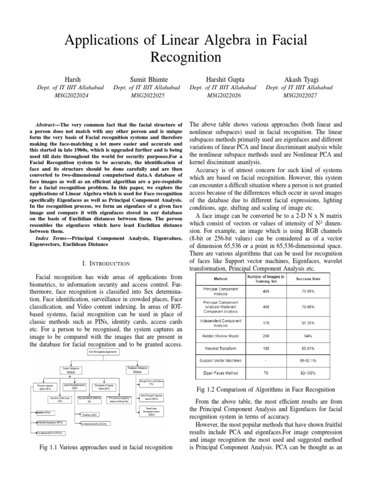 Applications of Linear Algebra in Facial Recognition | PDF | Principal Component Analysis ...