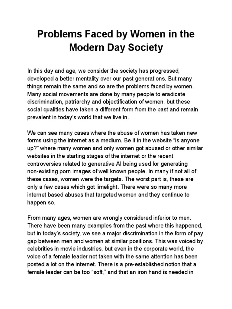 Problems Faced by Women in The Modern Day Society | PDF