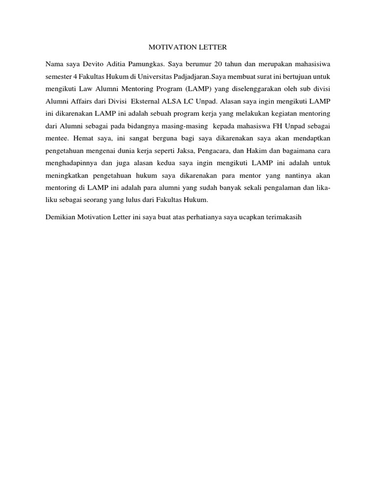 Surat Motivasi untuk Program Mentoring Hukum | PDF