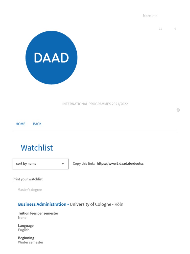 DAAD - International Programmes - Watchlist | PDF | Higher Education ...