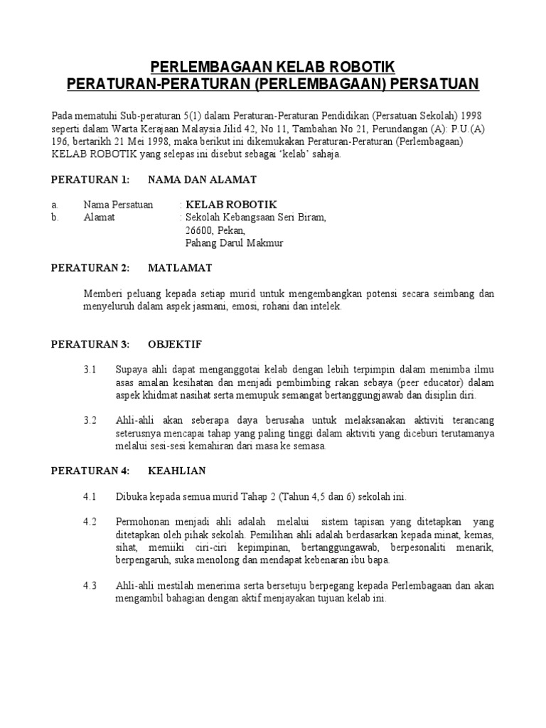 0-Perlembagaan Kelab Robotik | PDF