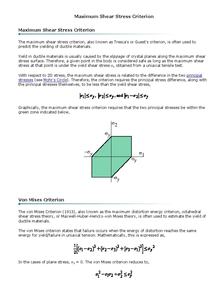 Maximum Shear Stress Criterion | PDF