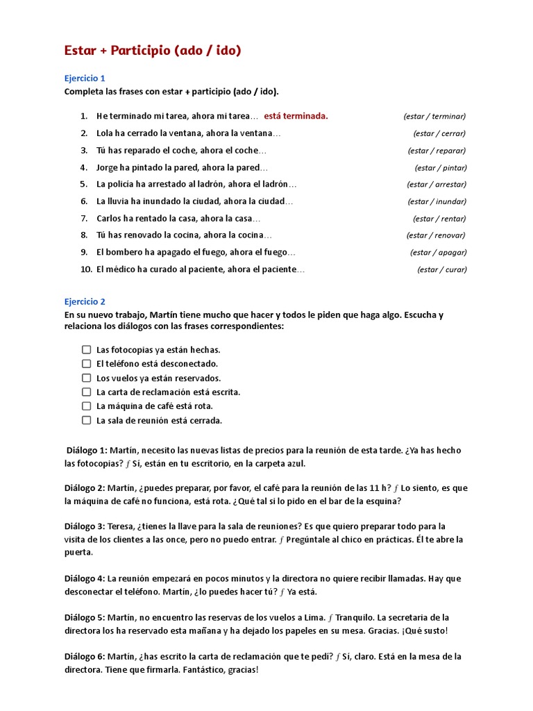 Estar + Participio | PDF