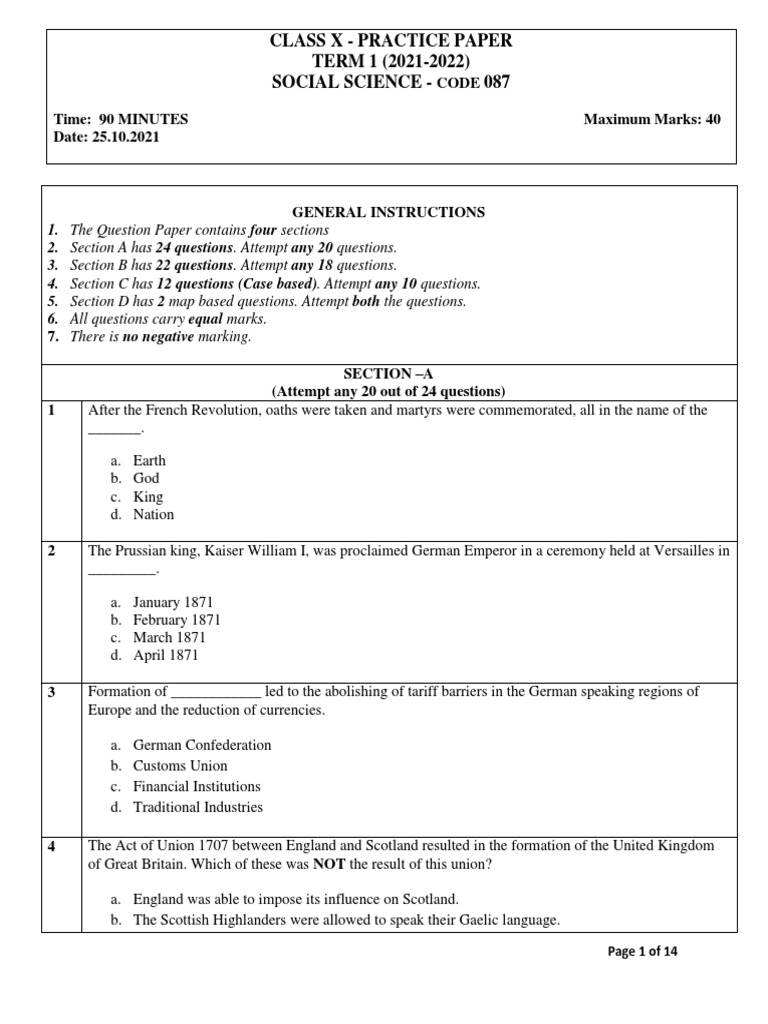 Social Science - Practice Paper X | PDF | Agriculture | Subsidy