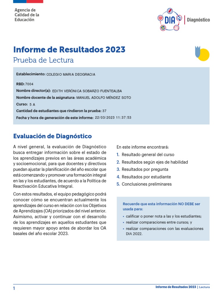 DIA LECTURA 5 A Diagnostico2023 | PDF | Narración | Evaluación