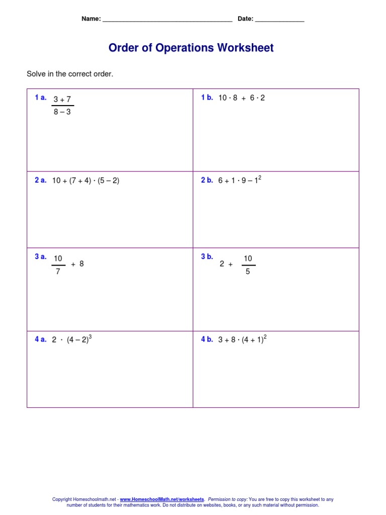 Order of Operations Worksheet | PDF