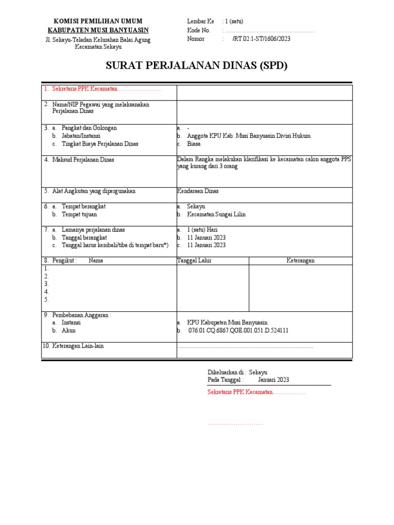 Contoh Lembar SPD | PDF