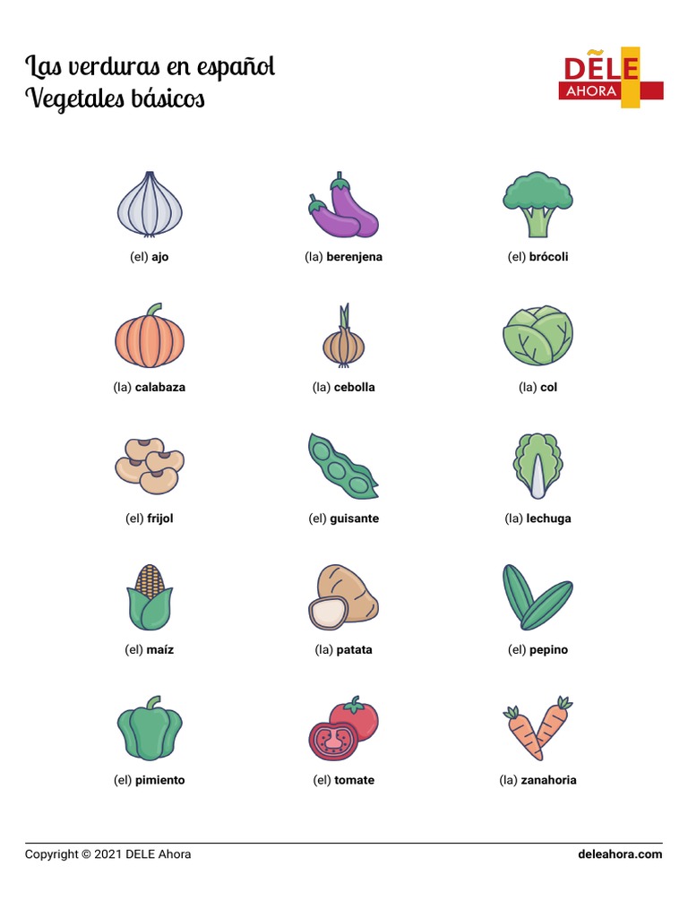 Las Verduras en Espanol Vegetales Basicos Imprimible | PDF