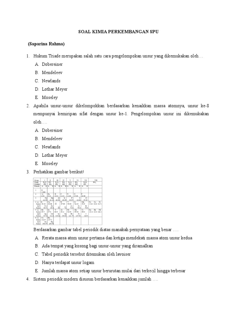SOAL KIMIA PERKEMBANGAN SPU (Praktik Mengajar Ke-2) | PDF | Metode & Bahan Ajar