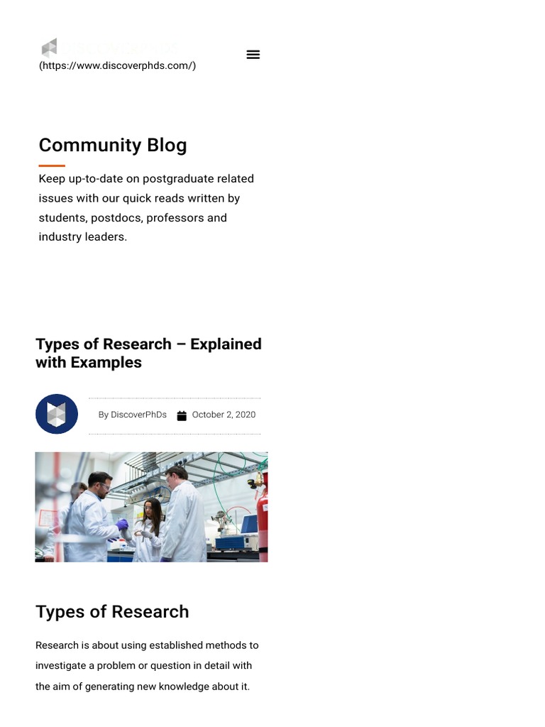 Types of Research - Explained With Examples - DiscoverPhDs | PDF ...
