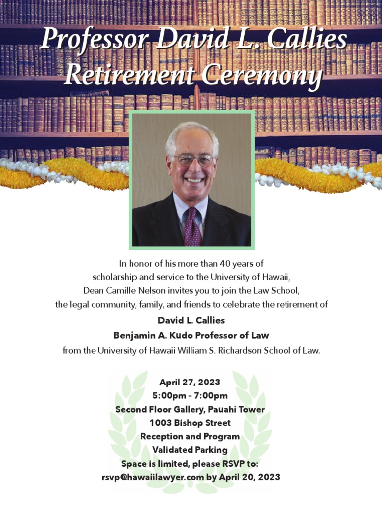 Prof David Callies Retirement Celebration Invite 4-27-2023 | PDF