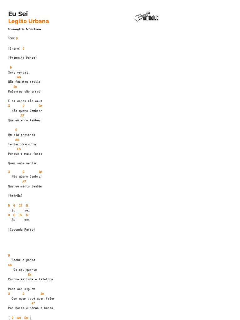 Cifra Club - Legião Urbana - Eu Sei | PDF