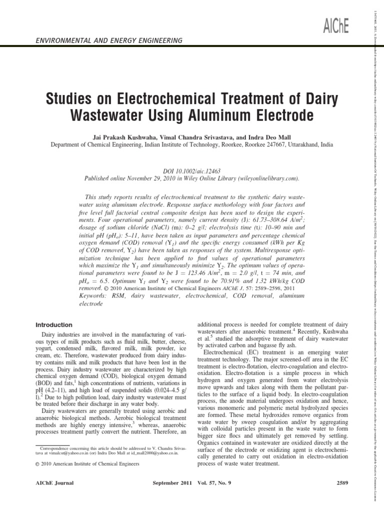 Aluminum Electrode | PDF | Sewage Treatment | Electrochemistry