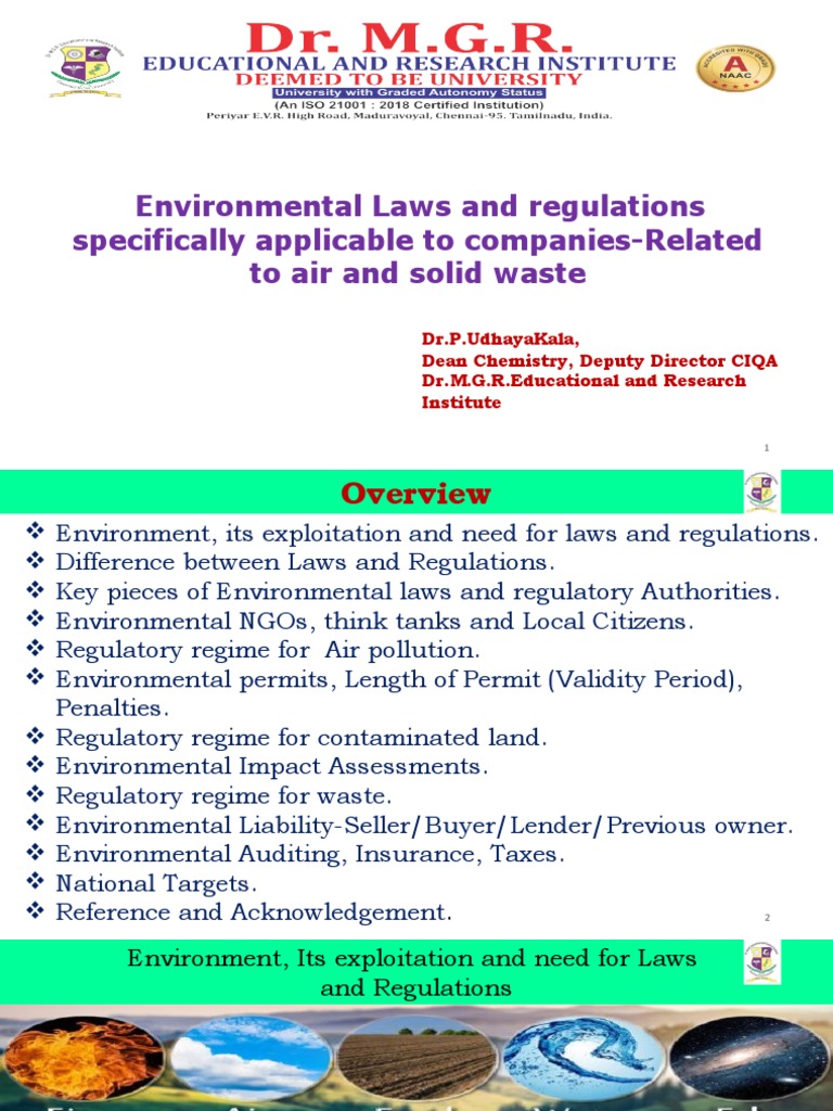 Environmental Laws and Regulations Specifically Applicable To Companies ...