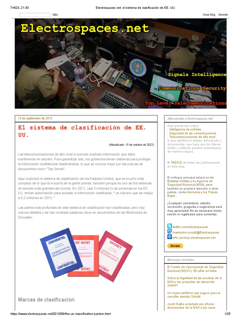 El Sistema de Clasificación de EE. UU | PDF | Agencia de Seguridad Nacional | Inteligencia de ...
