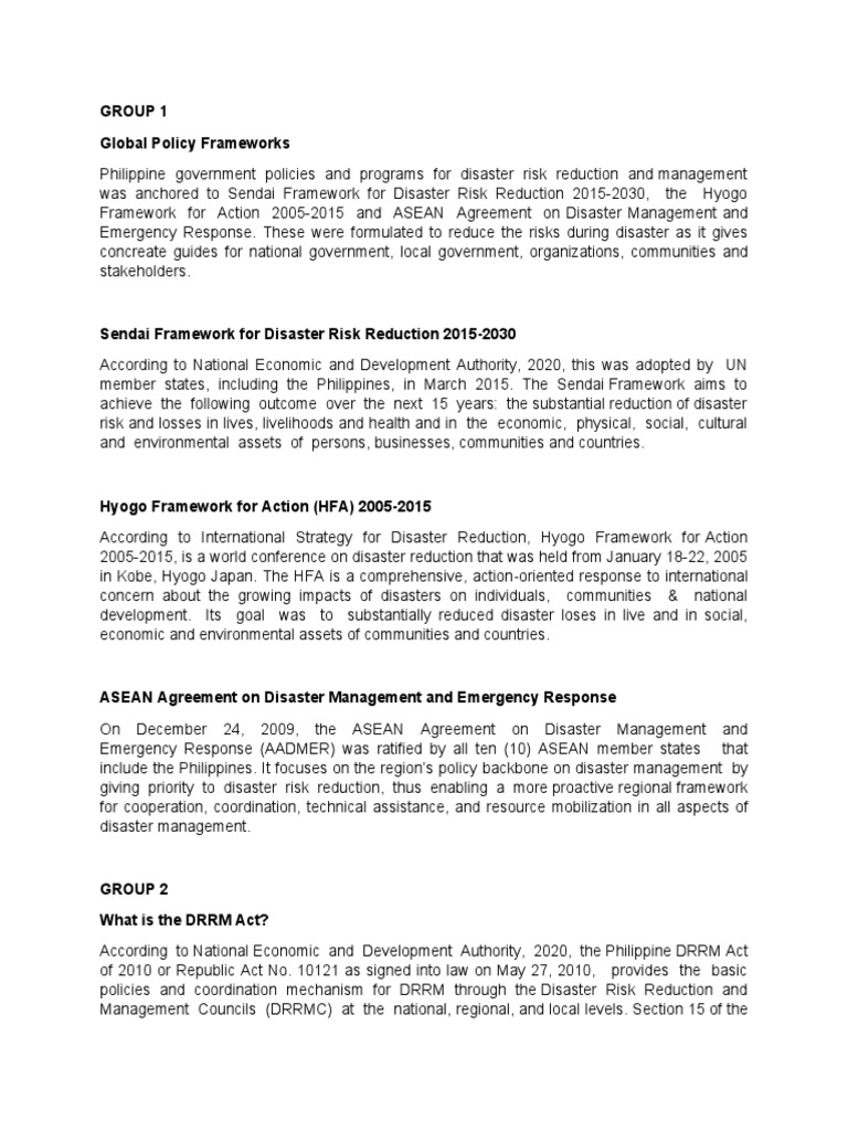 Philippine Disaster Risk Management Policies | PDF | Disaster Risk ...