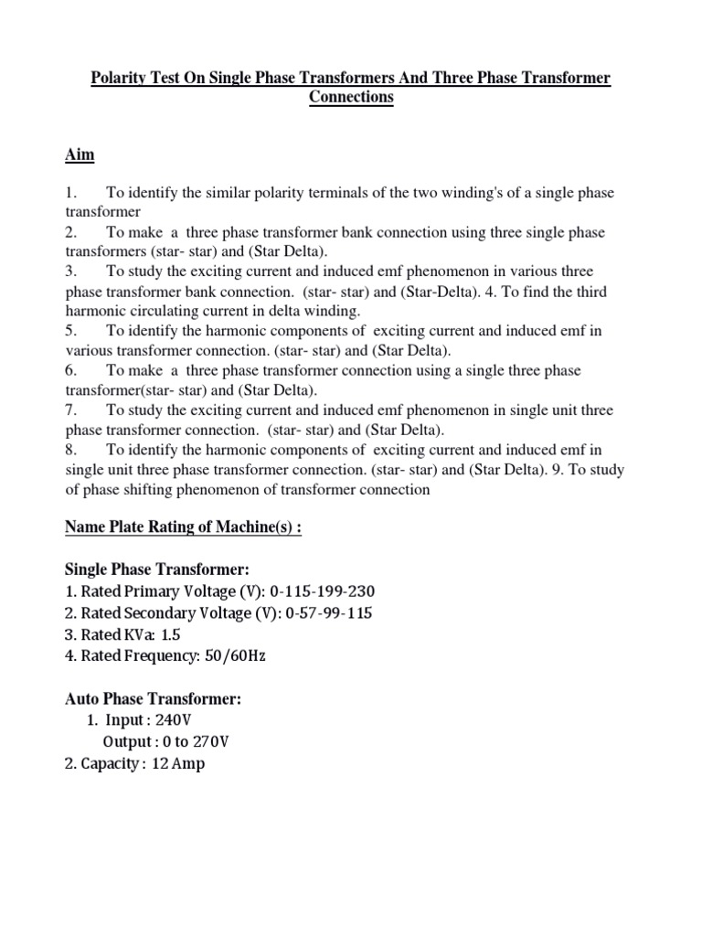 Polarity Test On Single Phase Transformers and Three Phase Transformer ...