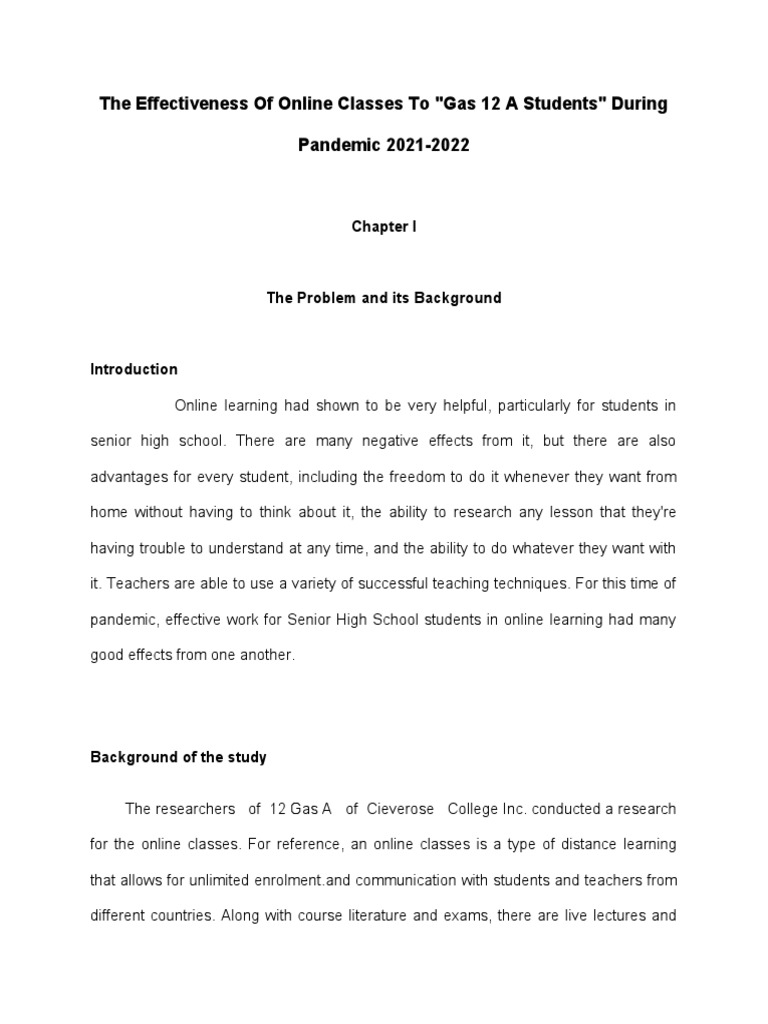 The Effectiveness of Online Classes To "Gas 12 A Students" During ...