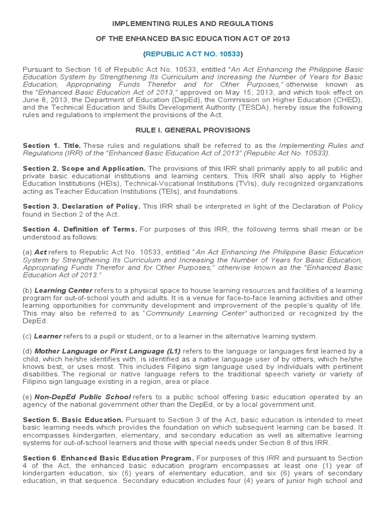 Implementing Rules And Regulations Pdf Curriculum Teachers