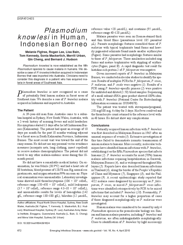 Plasmodium Knowlesi in Human, Indonesian Borneo | PDF | Malaria ...