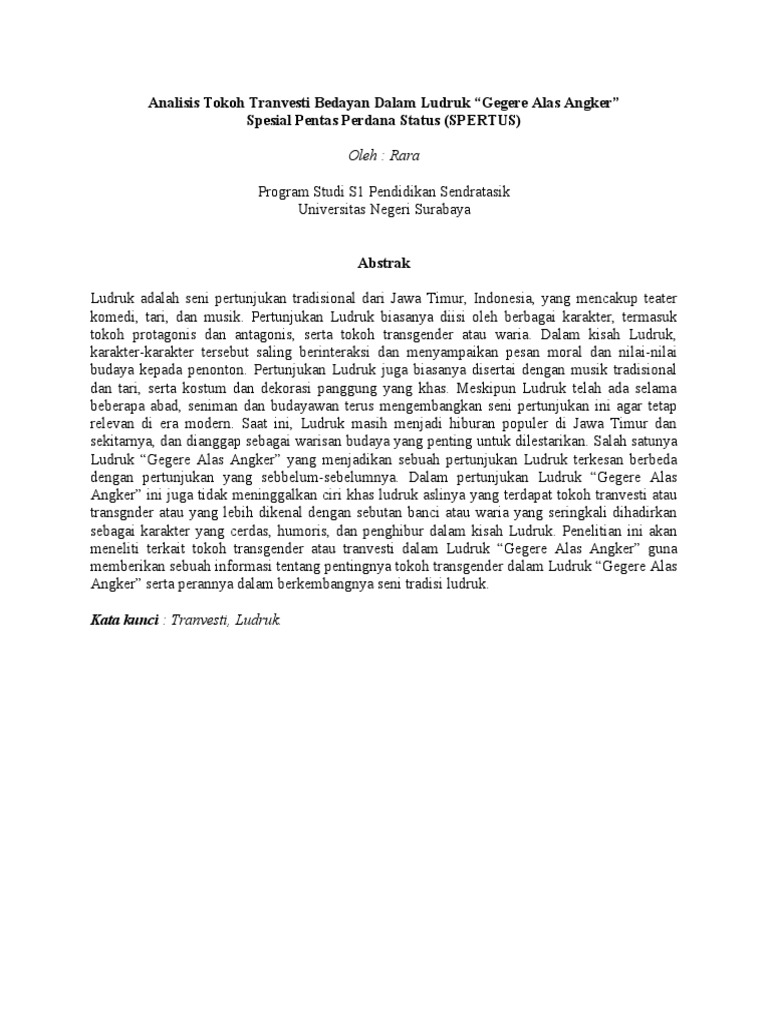 Analisis Tokoh Tranvesti Bedayan Dalam Ludruk | PDF