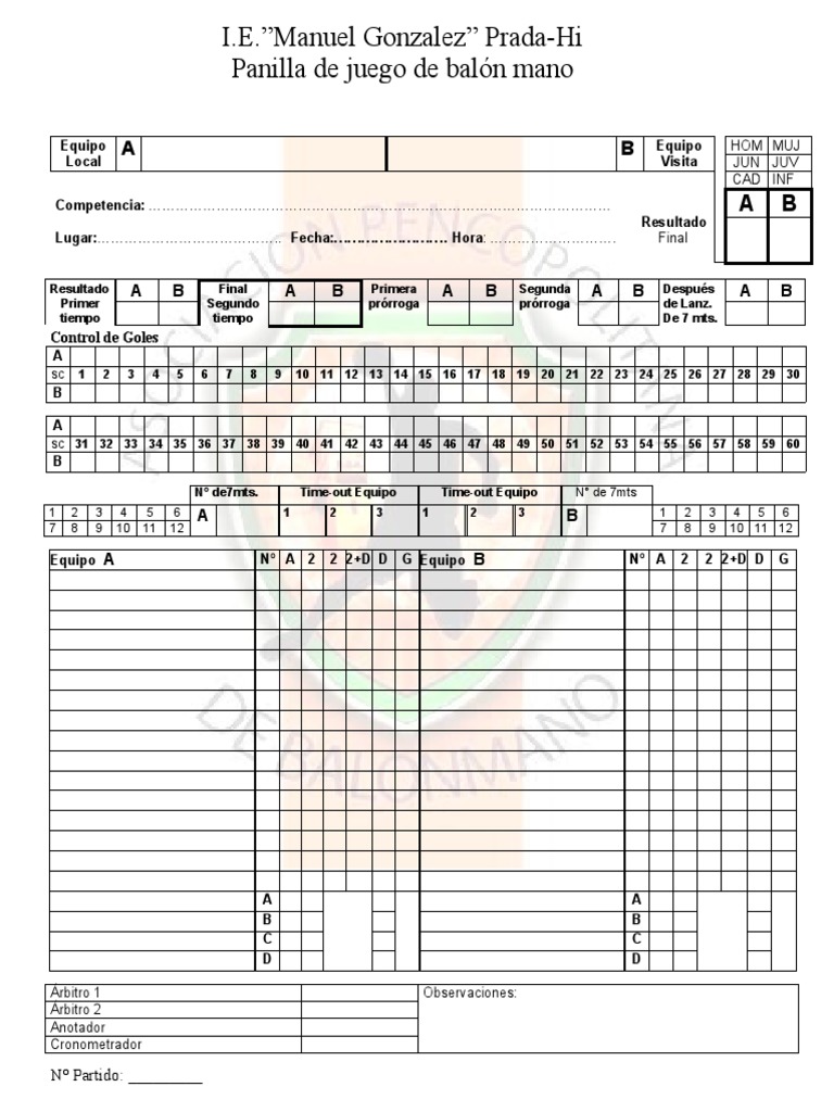 Planilla de Balon Mano | PDF