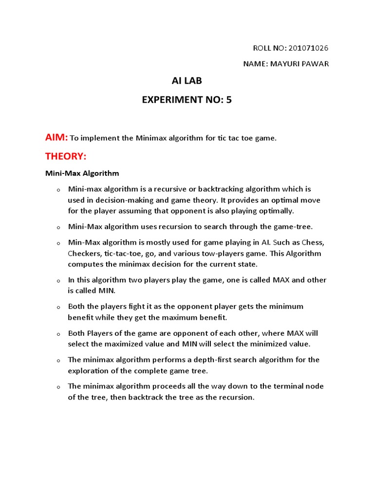 Aim: Theory:: Ai Lab Experiment No: 5 | PDF | Computing | Computer ...