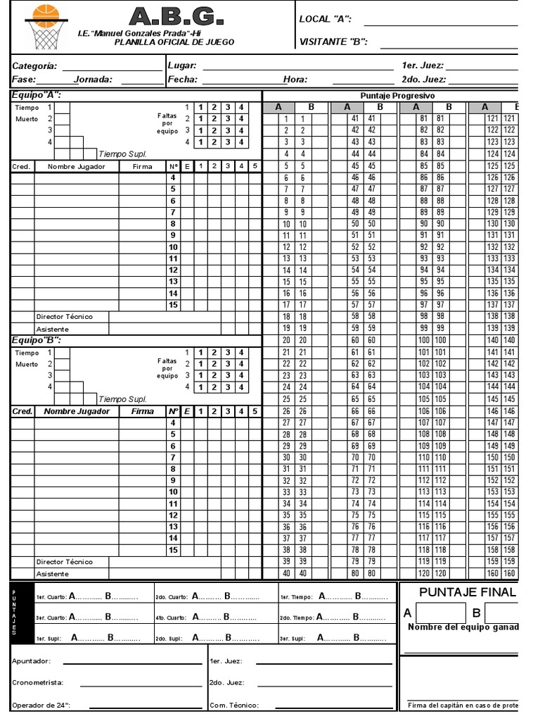 Planilla Oficial de Juego - Puntajes y Tiempos | PDF