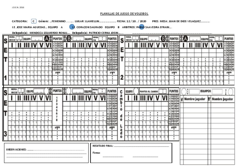 Planilla Voleibol | PDF