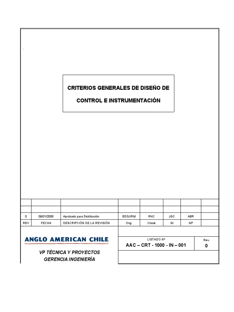 Criterios Generales de Diseño de Control E Instrumentación: VP Técnica ...