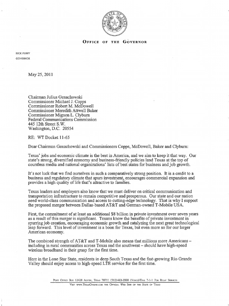 Perry Letter | PDF | At&T Mobility | Texas