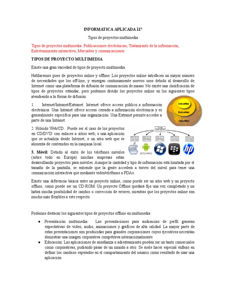 Tipos de Proyecto Multimedia 11 | PDF | Multimedia | Internet