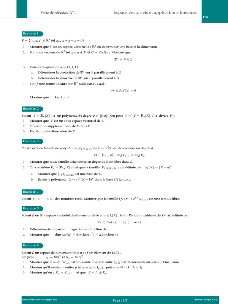 TD Rev Alg Lin s1 | Descargar gratis PDF | Base (algèbre linéaire ...