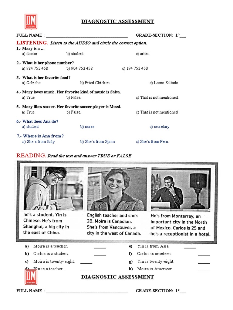 Diagnostic Assessment - 1° | PDF