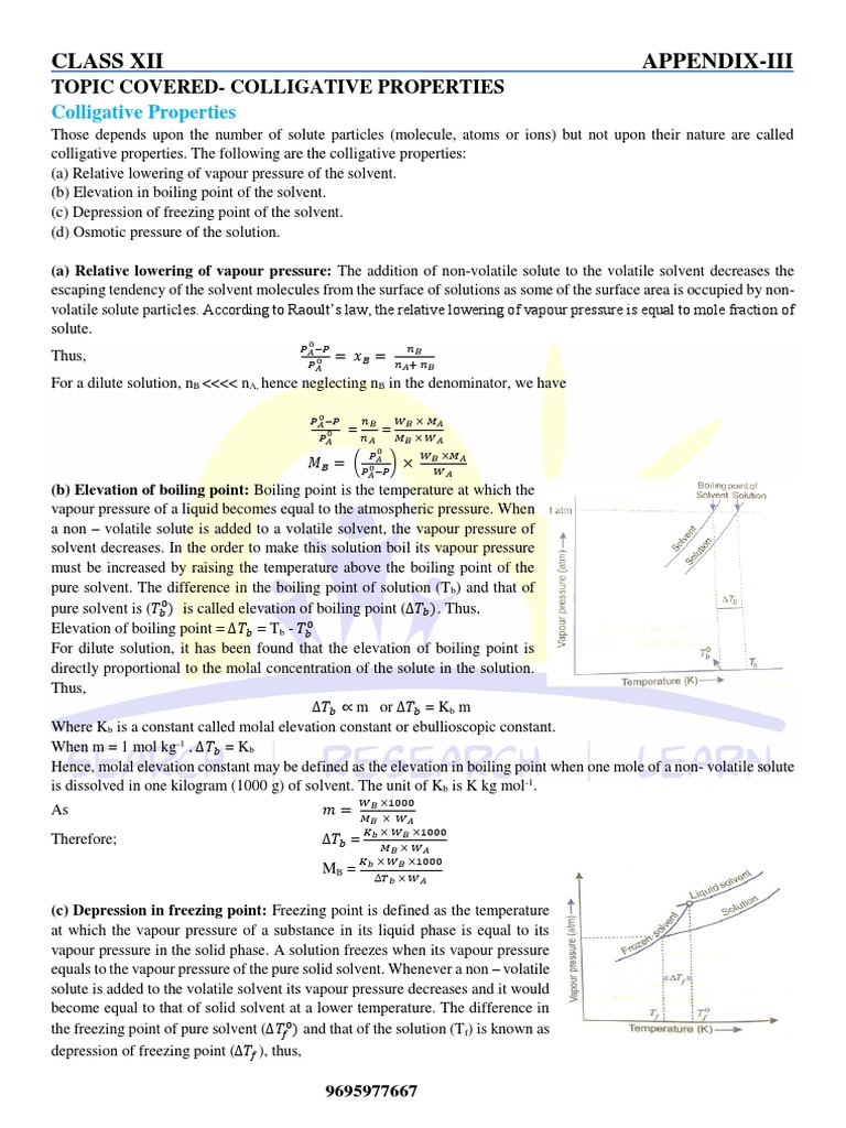 Class Xii Appendix-Iii: Colligative Properties | PDF | Osmosis | Phases ...