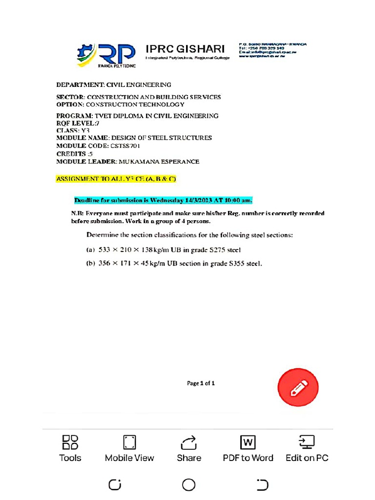 Assignment of Design Steel Struc Final | PDF