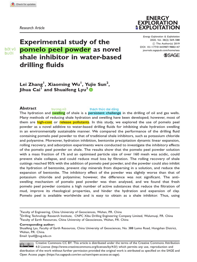 Experimental Study of The Pomelo Peel Powder As Novel Shale Inhibitor ...