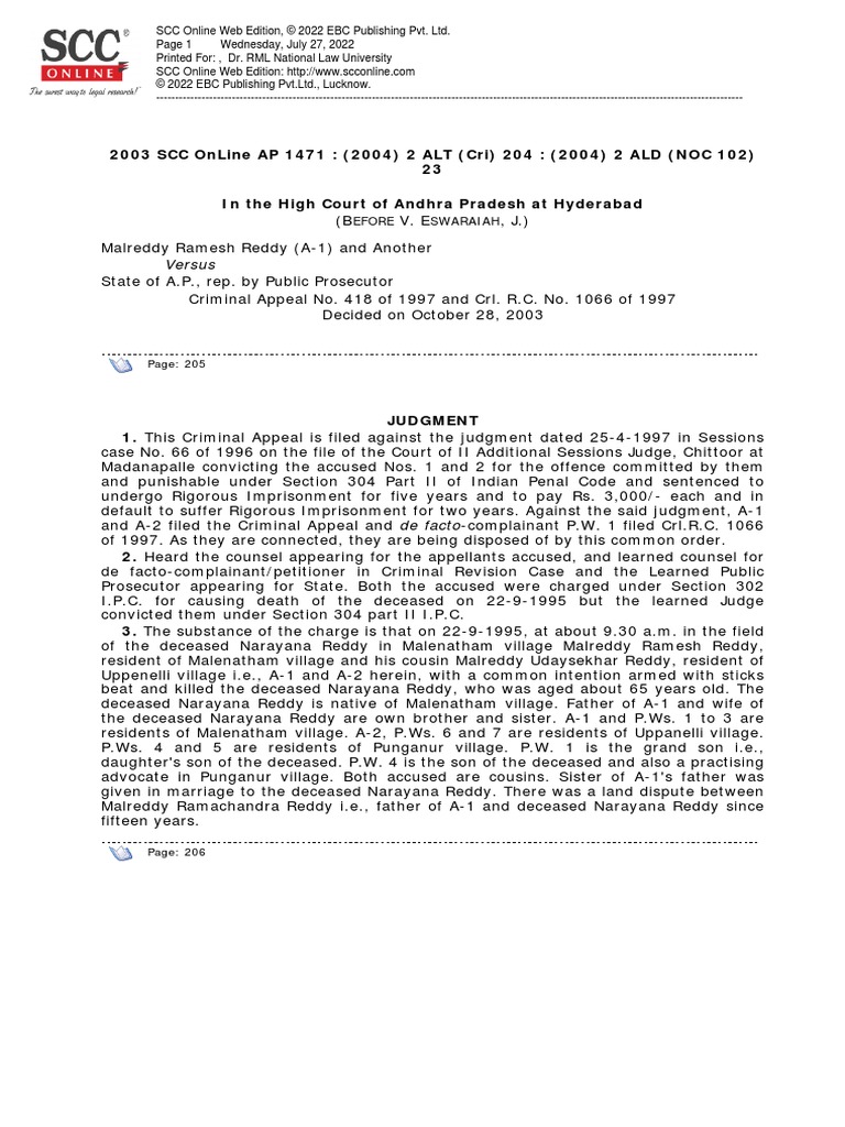State of AP V M Ramesh Reddy | PDF | Witness | Judgment (Law)