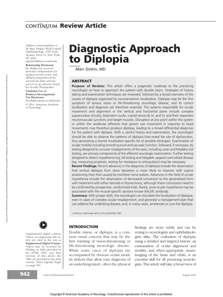 Diagnostic Approach To Diplopia 15 Pdf Ophthalmology Nervous System