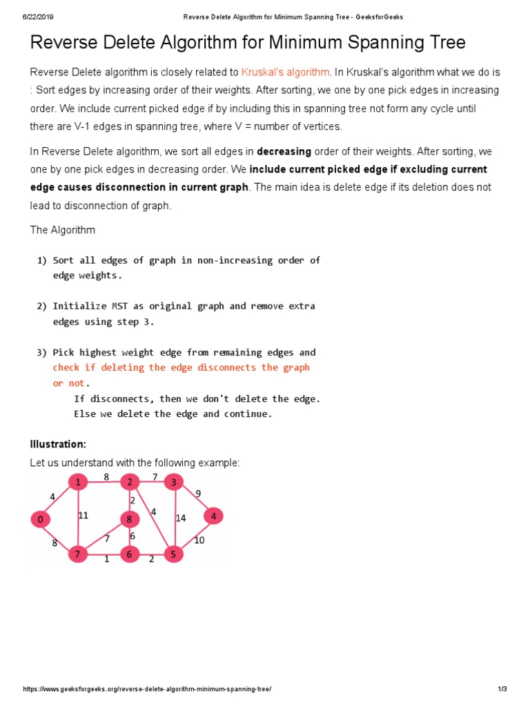 Reverse Delete Algorithm For Minimum Spanning Tree | Download Free PDF | Discrete Mathematics ...