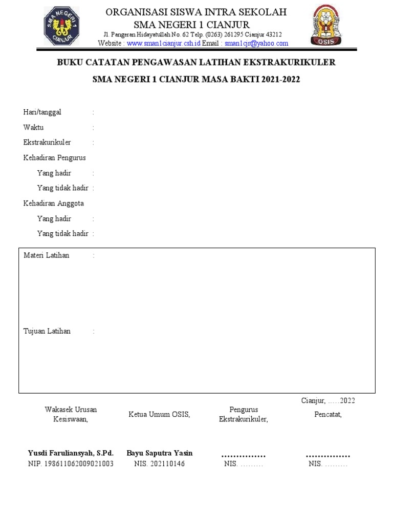 Format Pengawasan Latihan Ekskul | PDF