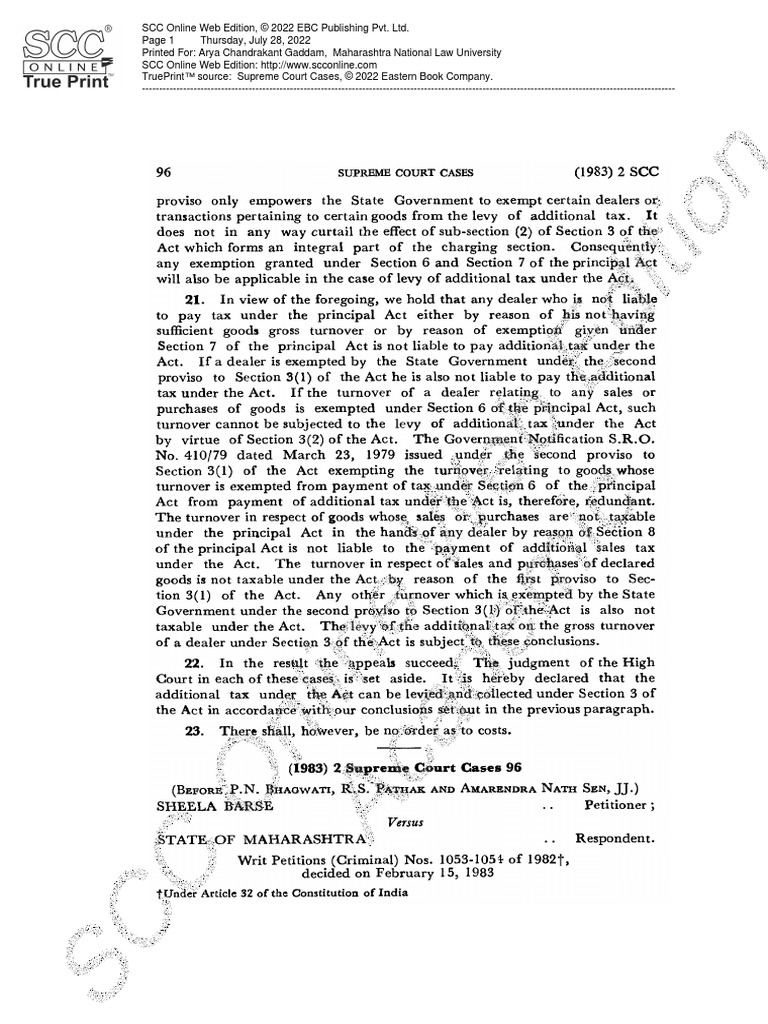 Sheela Barse v. State of Maharashtra | PDF