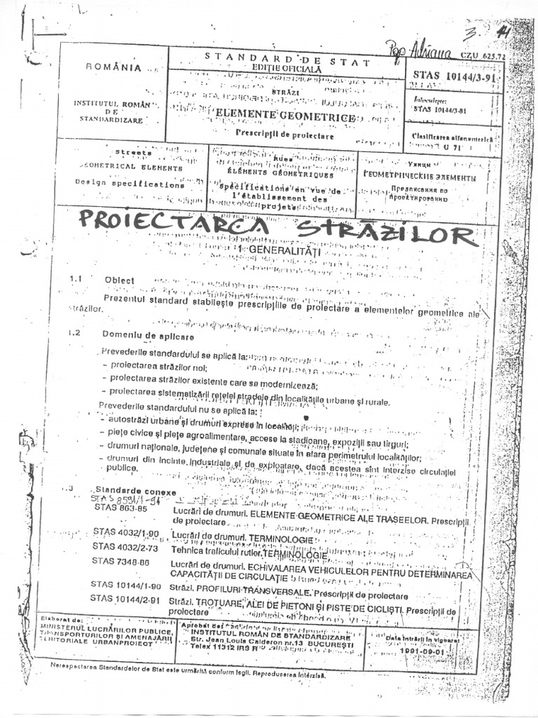 STAS 10144-3-91 Proiectarea Strazilor | PDF