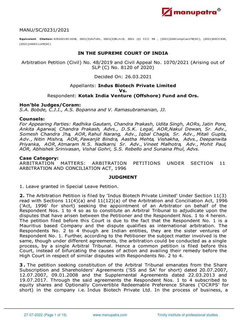 Indus - Biotech - Private - Limited - Vs - Kotak - India - Venture Fund ...