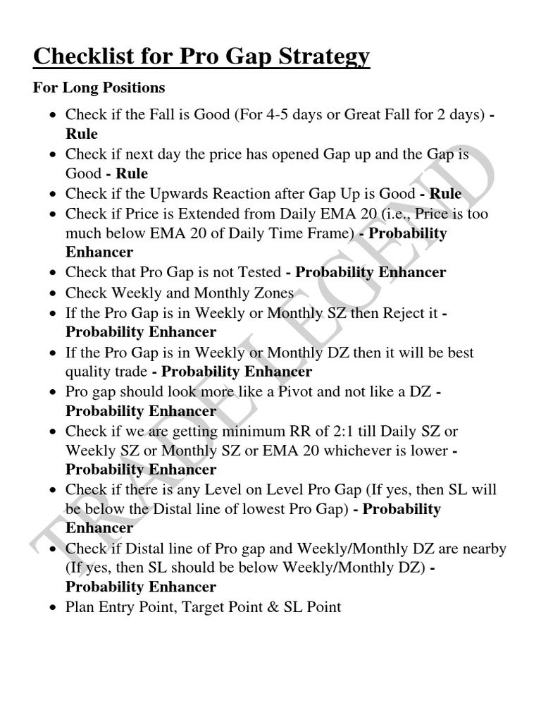 Pro Gap Trading Strategy Checklist | PDF