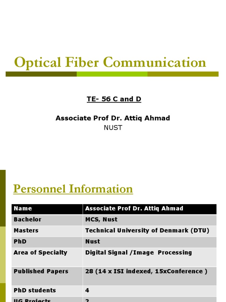 Lecture 1 - Optical Communication - 2023 | PDF | Optical Fiber | Dispersion (Optics)